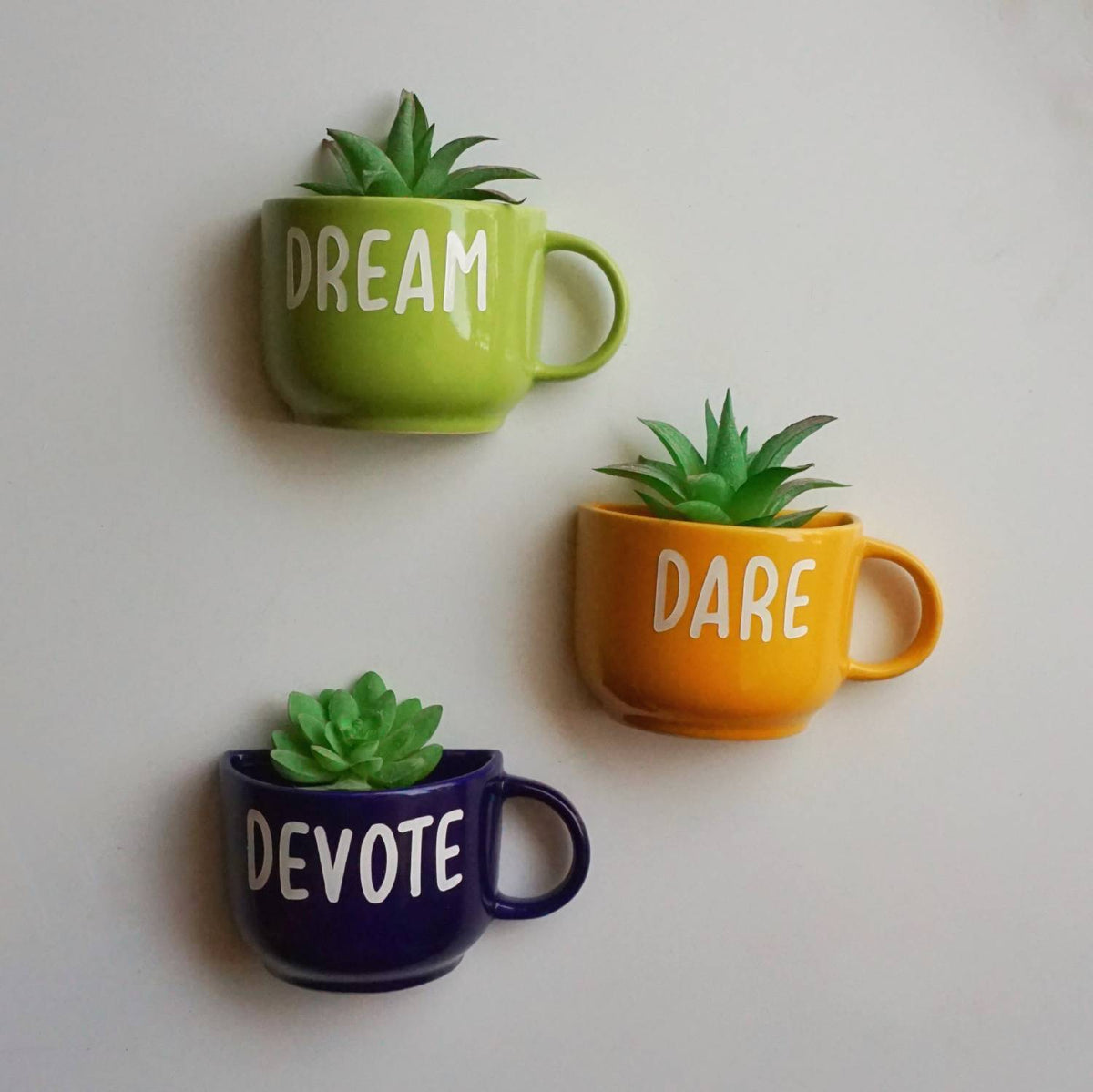 Dream Dare Devote | Painted Ceramic Wall Planter | Table Accessory | P ...